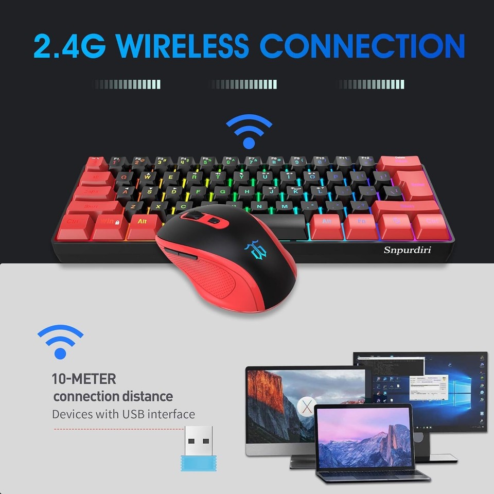 Snpurdiri 2.4G Wireless Gaming Keyboard and Mouse Combo (Red and Black ...
