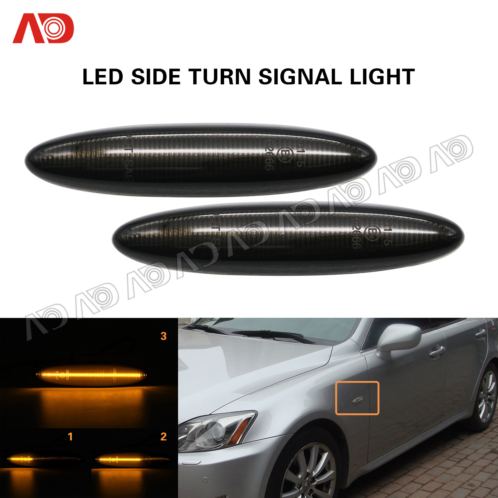 2X Smoked Lens Sequential LED Side Marker Light For Lexus IS250 IS350 ...