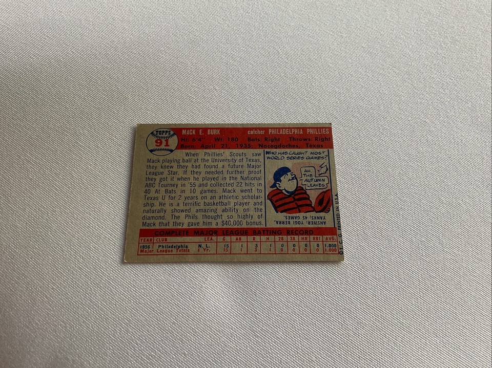 1957 Topps Baseball Card #91 Mack Burk- Excellent | eBay
