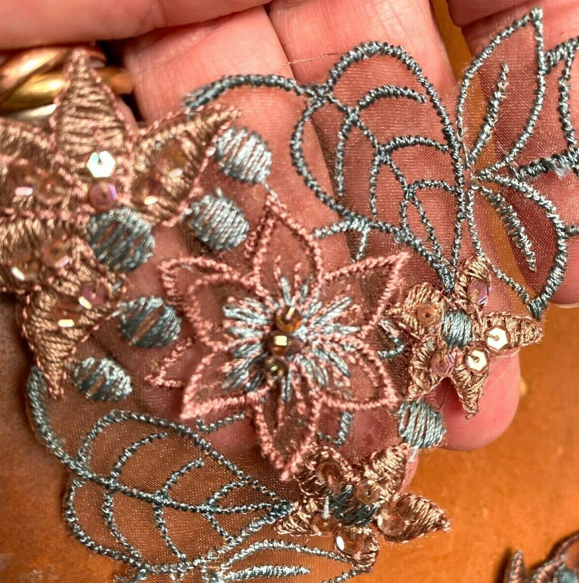 embroidered applique yoke flowers sequins beads 4x5.25" layered 1pc ...