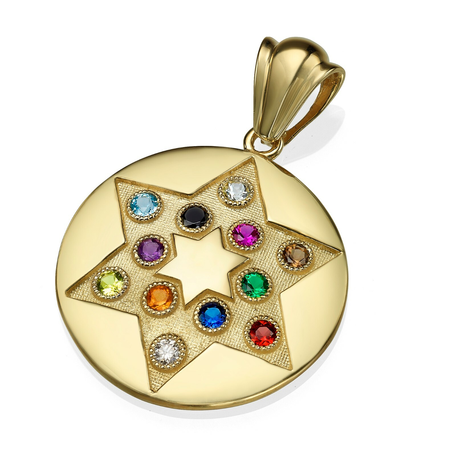 Support Israel with Star of David Hoshen Gemstones In 14K Gold Pendant ...