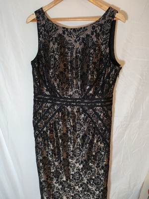 Alexon Dress Womens UK 16 Black Gold Floral Lace Evening Party Xmas ...