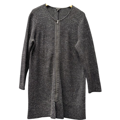 Talbots Sweater Jacket Womens XL Black Marled Full Zip Duster Cardigan ...