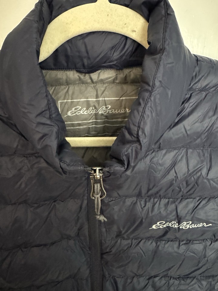 Eddie Bauer Goose Down Puffer Vest Men's Large Navy Blue Quilted Hiking ...