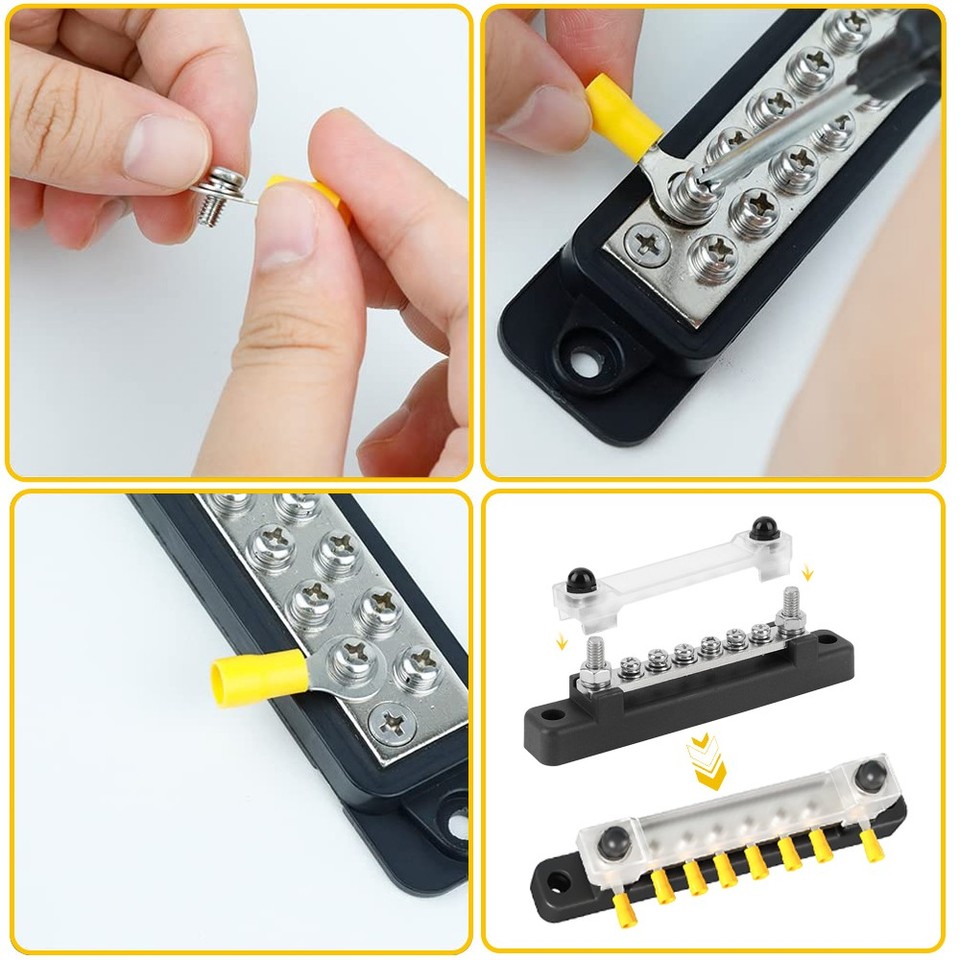 12V 2x 12 Block Terminal Bus Bar & Cover Distribution Bus Bar Auto Boat ...