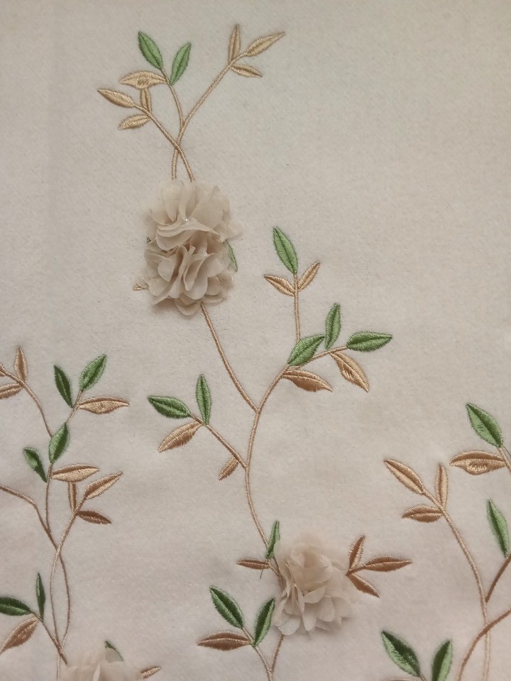 Merri Darno Hand Embroidered floral silk twill scarf in Ivory-Gold New ...