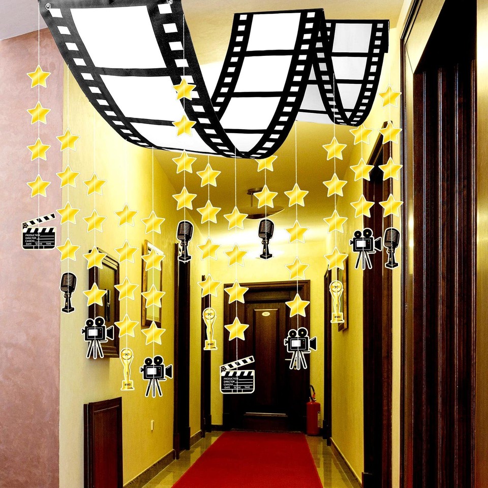 Movie Party Decorations Bulk 12 ft Filmstrip Banner Ceiling Decor Movie ...