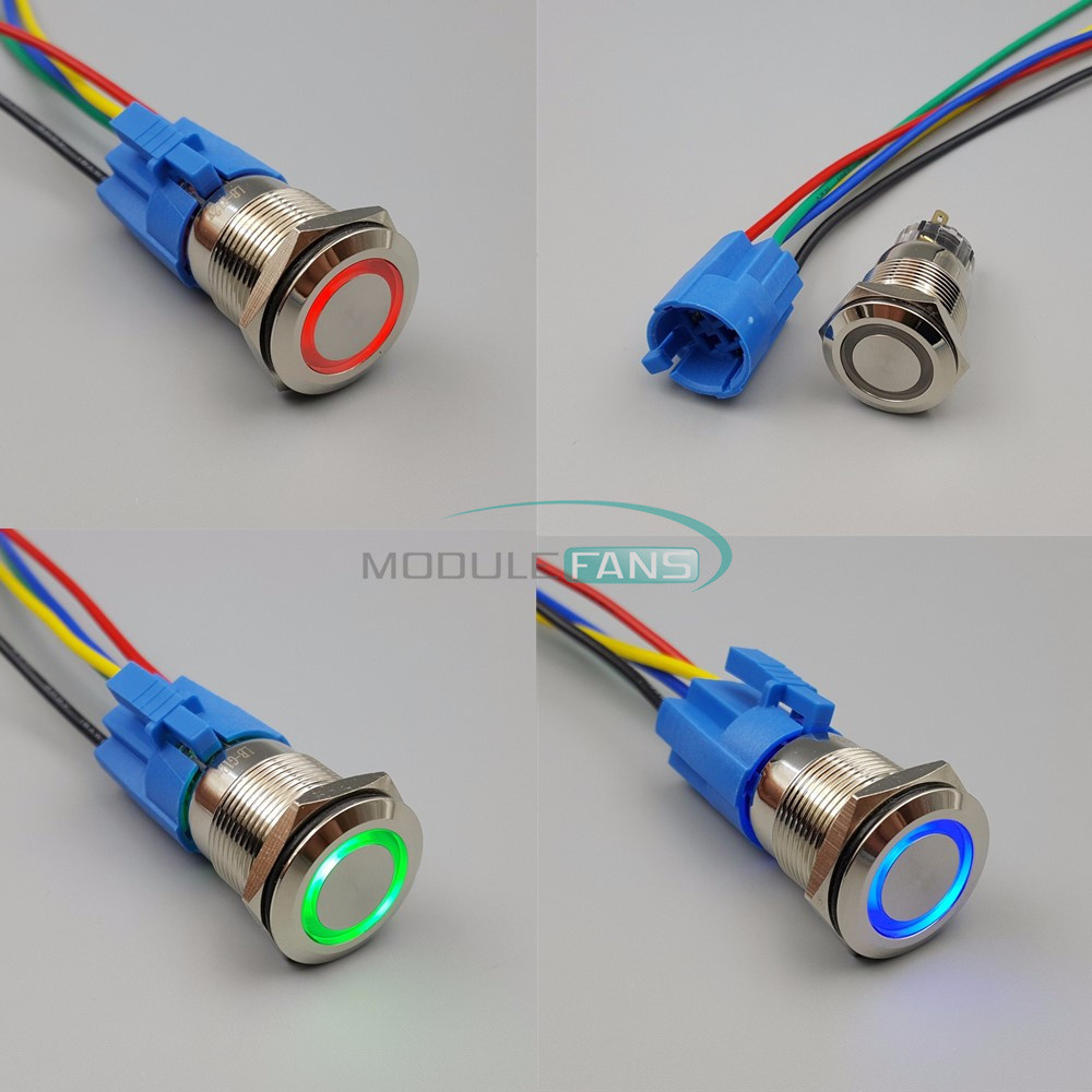 19mm 12V Waterproof Metal 5Pin ON-OFF Momentary LED Push Button Switch ...