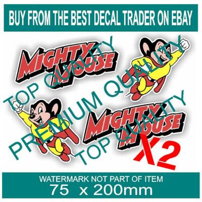 MIGHTY MOUSE DECAL STICKER X2 FUNNY VINTAGE SUPER HERO catoon character ...