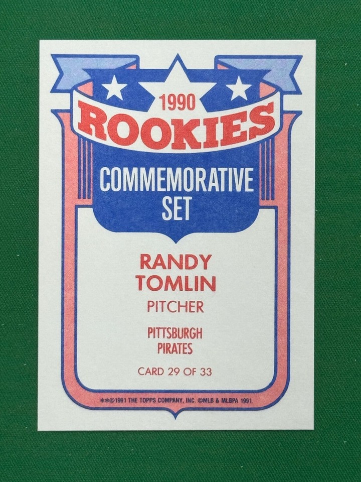 1991 Topps Baseball 1990 Rookies Commemorative Set Glossy #29 Randy ...