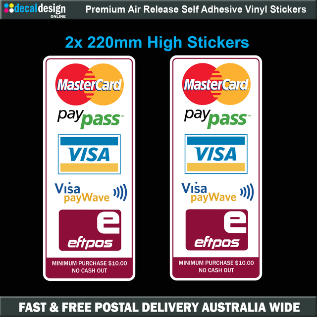 EFTPOS Visa PayWave Mastercard PayPass sign Vinyl Decals x 2 stickers # ...