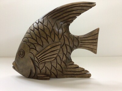 Hand Carved Wooden Fish * Angelfish Ocean Nautical Decor Sea Tiki ...