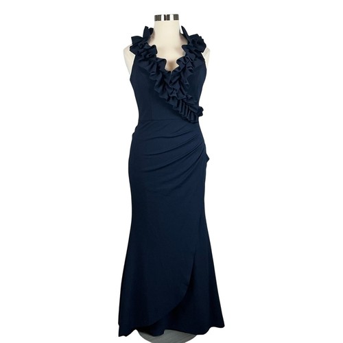 XSCAPE Women's Formal Dress Size 20W Blue Sleeveless Ruffled V-Neck ...
