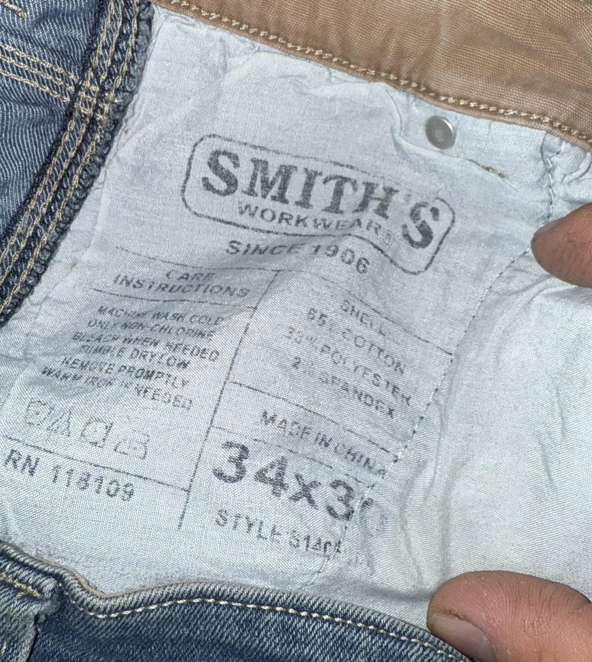Smith's Workwear Jeans Mens 34x32 Blue Carpenter Utility Pants Hammer ...