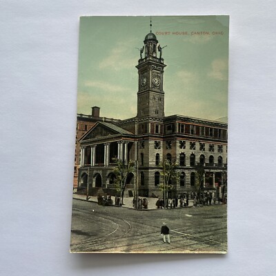 Court House Canton Ohio Clock Tower Postcard People Street Scene | eBay