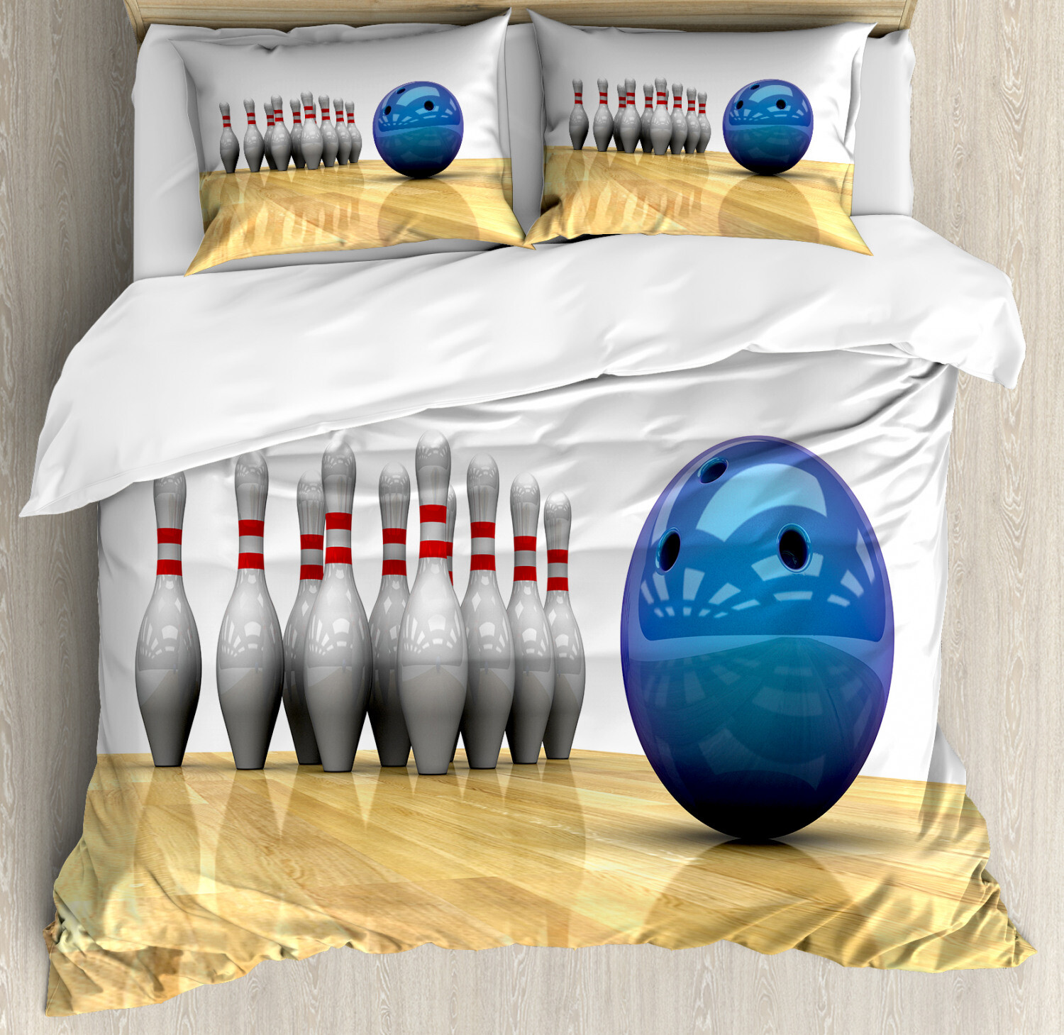 Bowling Party Duvet Cover Set with Pillow Shams Objects on Floor Print ...