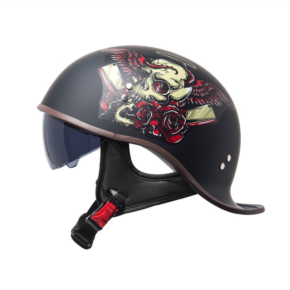 Cruiser Half Face Motorcycle Helmet Retro Helmets with Drop-Down Sun ...