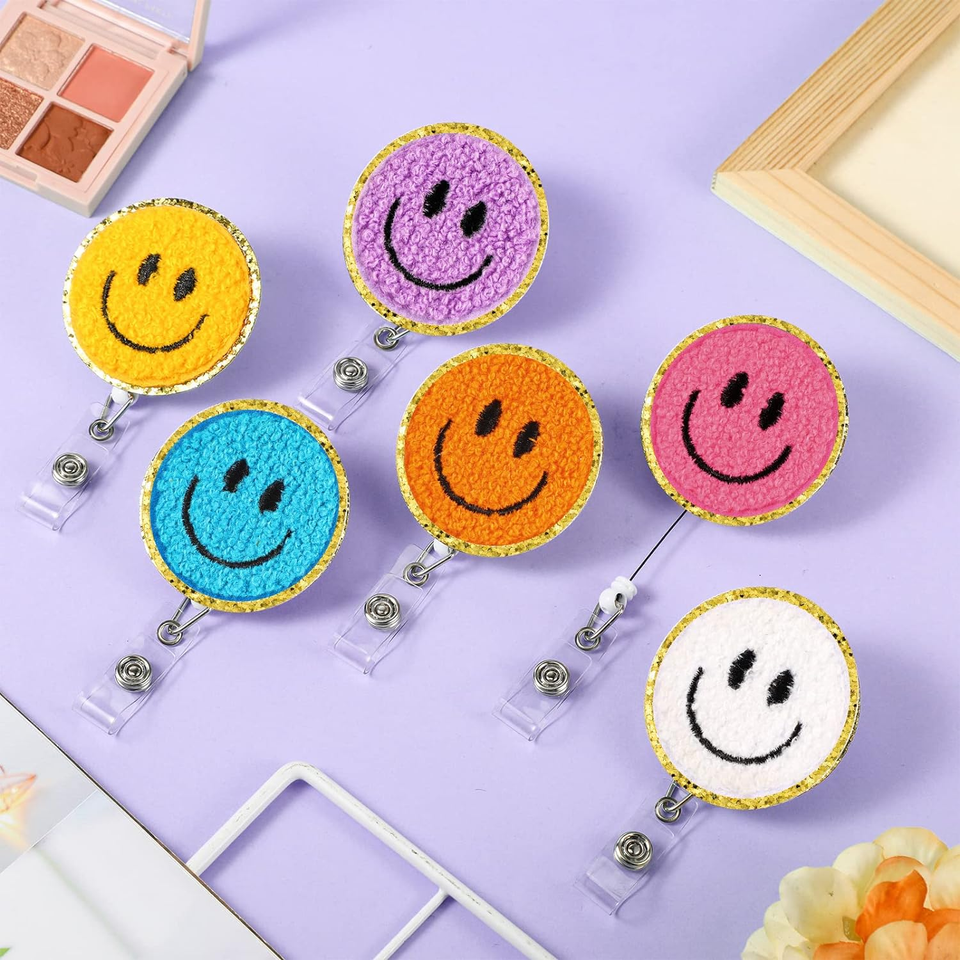 Smile Face Badge Reel Retractable Cute Badge Clips ID Badge Holders ...