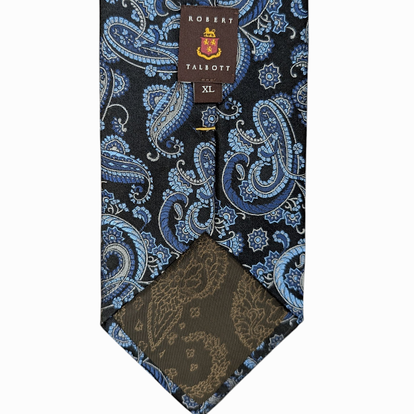 ROBERT TALBOTT Silk Tie Black w/elaborate blue paisley pattern x-long ...