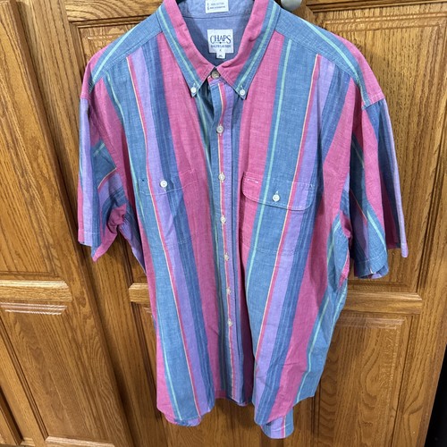 Ralph Lauren Chaps Men's XL Button Down Short Sleeve Shirt Striped 100% Cotton | eBay
