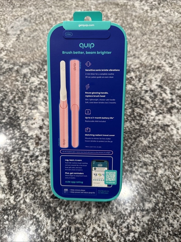 QUIP Kids Pink Electric Toothbrush, Glow in the Dark soft bristles NEW ...