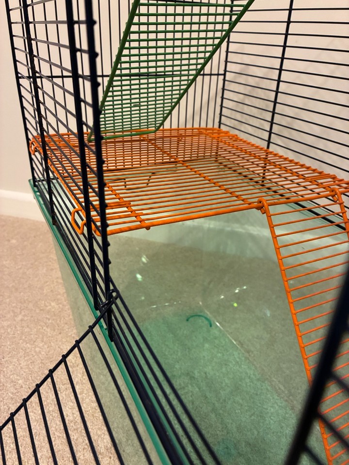 Hamster Cage, Plastic base wire cage, multi-level, 50x25x53cm. 2 access ...