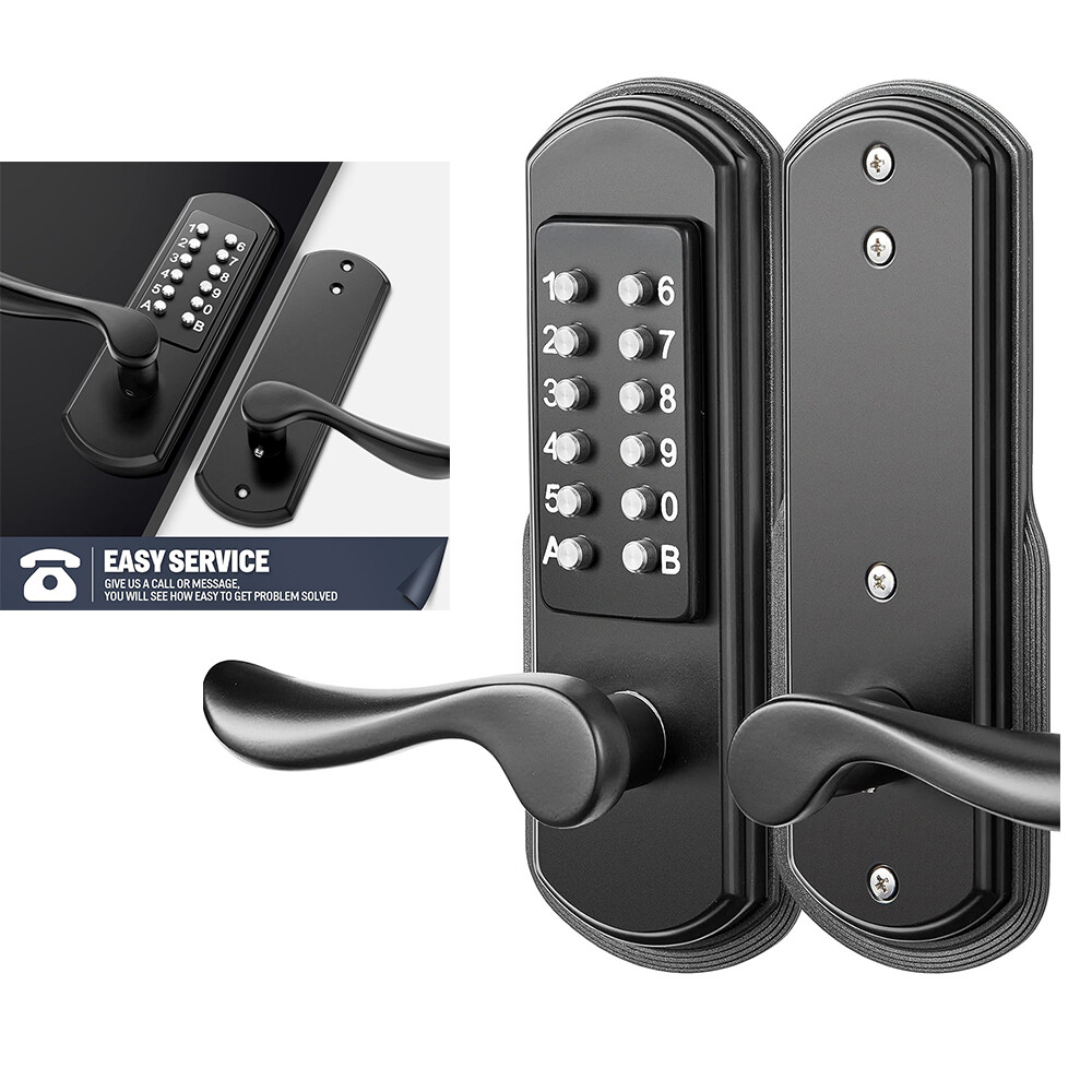 Black Keyless Entry Door Lock With Keypad Left Handed Lock Stainless ...