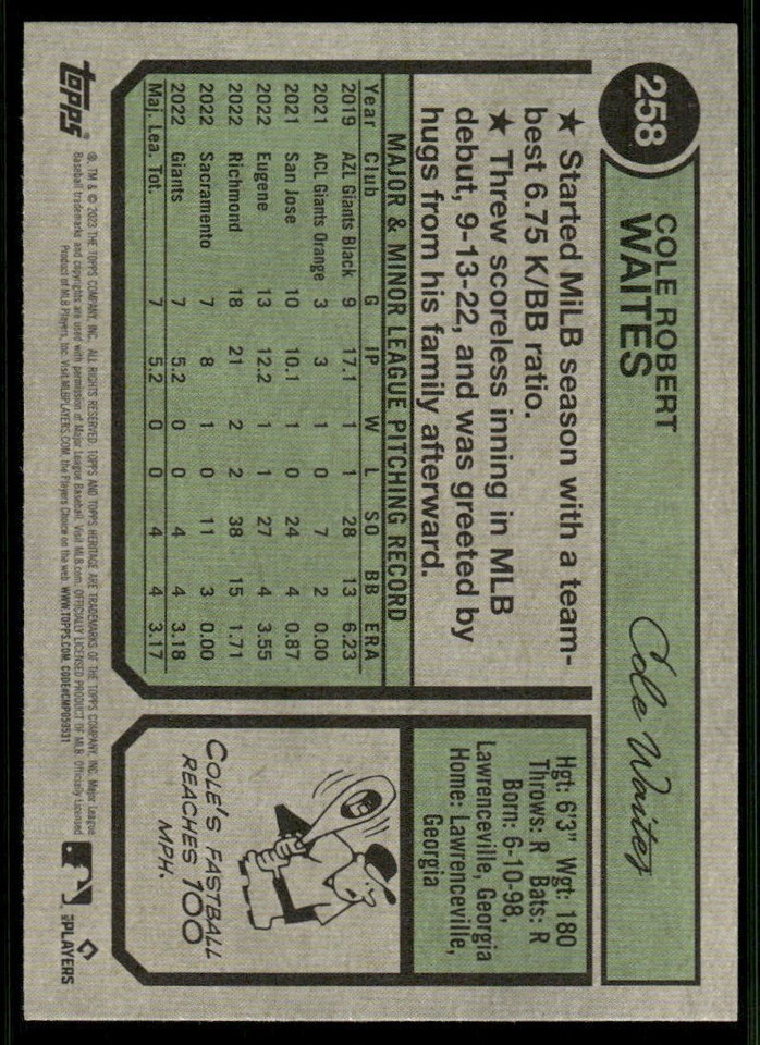 2023 Topps Heritage #258 Cole Waites | eBay