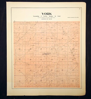 1899 Plat Map York Township or City of Stoughton Dane County Wisconsin ...