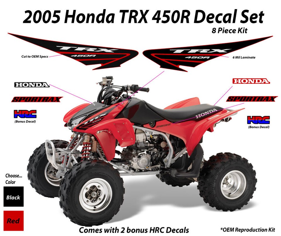 2005 HONDA TRX 450R Decal Sticker OEM kit Black Red Plastic 450 ATV ...