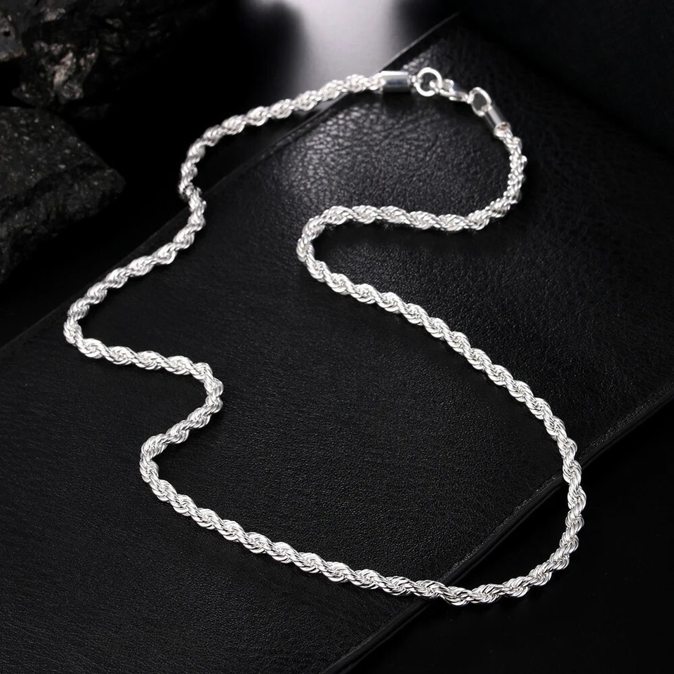 4mm Solid Silver Italian Rope Chain Necklace Diamond Cut Style | eBay