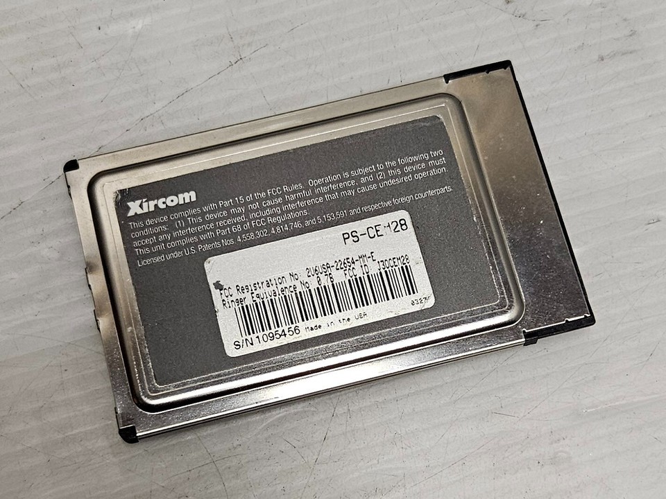 Xircom Credit Card Ethernet + Modem 28.8, PS-CEM28, PCMCIA, For Vintage ...
