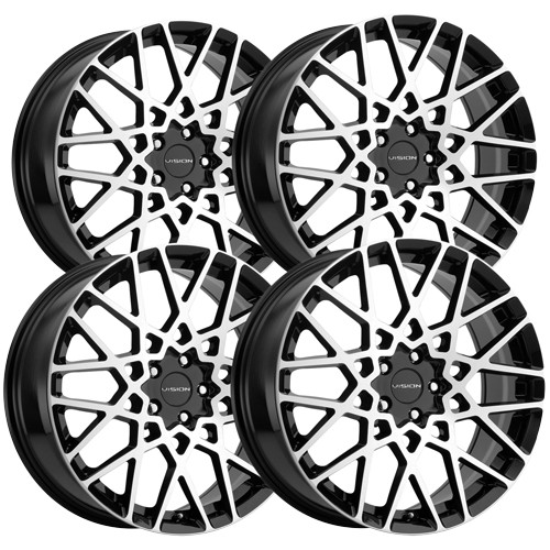 (Set-4) Vision 474 Recoil 18x8 5x120 +38mm Black/Machined Wheels Rims ...