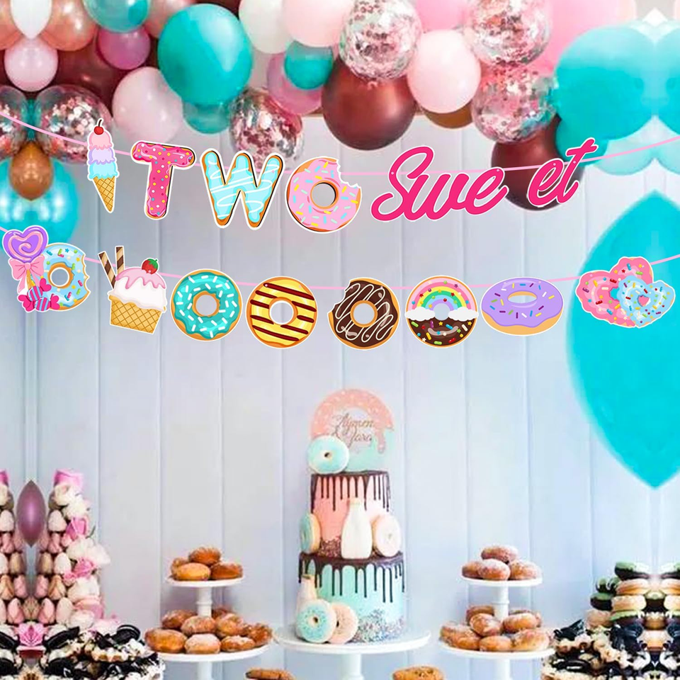 Two Sweet Donut Banner Garland for Ice Cream 2Nd Birthday Party ...