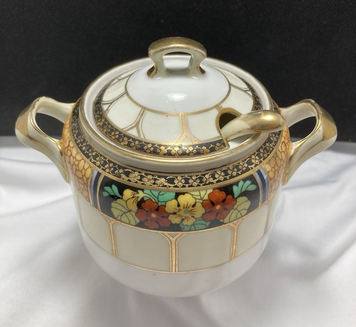 Vintage Noritake Deco Hand Painted Jam/Marmalade/Condiment Jar/Pot w ...