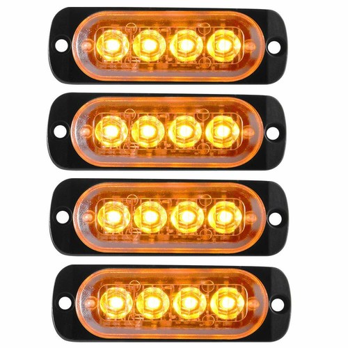 4PCS Car Van Flashing LED Strobe Lights Amber Beacon Bar 12V 24V ...