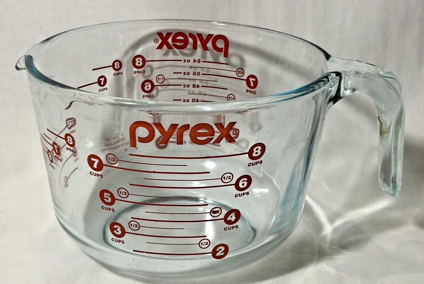 Pyrex 8-Cup Clear Glass Measuring Cup 64 Oz Microwaveable Red Lettering ...