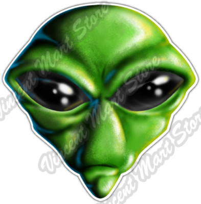 Green Alien Head Ufo Fiction Science Space Car Bumper Vinyl Sticker ...