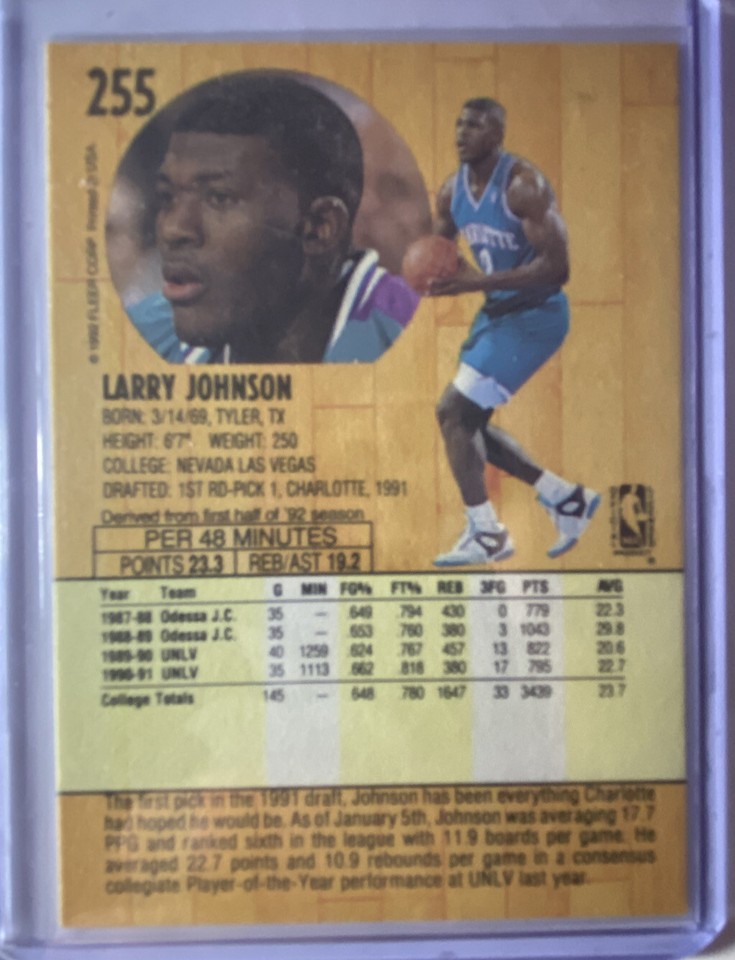 1991-92 Fleer Basketball Larry Johnson Rookie Card RC #255 Hornets | eBay