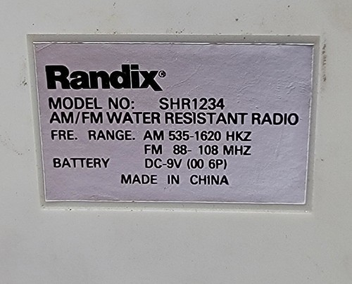 Vintage Randix Wash N' Hear AM/FM Radio Water Resistant SHR 1234 | eBay