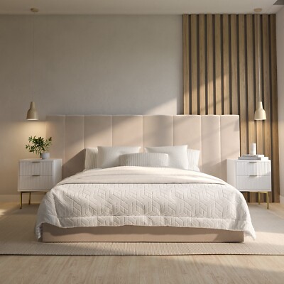 Beige Velvet Double Ottoman Bed with Wide Headboard - Iman IMN001D ...