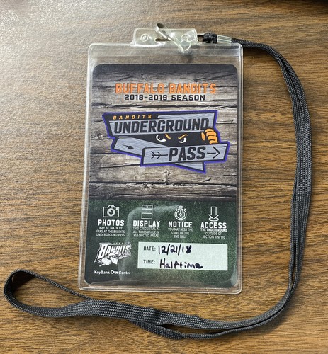 RARE 2018 Buffalo Bandits Game Used Underground Pass Special Credential AUC1 | eBay