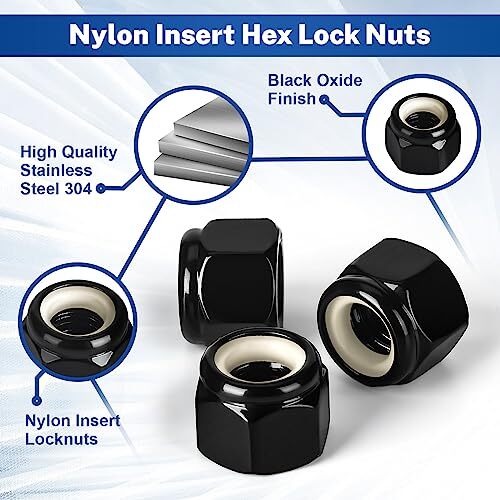 M6-1.0 Metric Nylon Insert Hex Lock Nuts Locknuts, 304 Stainless Steel ...