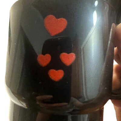 Tupperware Black Red Hearts Mug Coffee Cup Stackable 2224A-3 Vintage ...