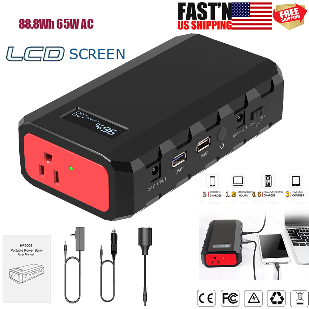 Portable Power Bank 65W 88.8Wh AC DC Charger Outdoor Camping Trip ...