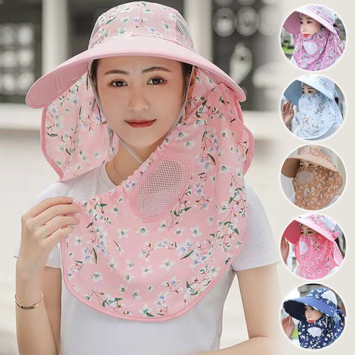 Women's Wide Brim Sun Hat Detachable Face Cover Neck Flap Outdoor Anti ...