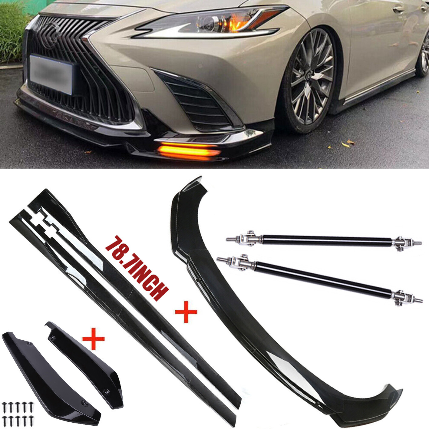 Car Front Bumper Lip Spoiler Rear Side Skirt Splitter For LEXUS ES250 ...