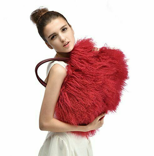 100% Real Angora goat Fur Handbag Womens Purse Wallet Bag Cross body ...