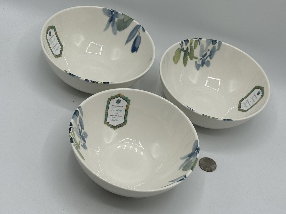 Intesa Home ~Blue & Green Wildflowers ~Coupe Cereal Bowls •Lot Of 3 ...