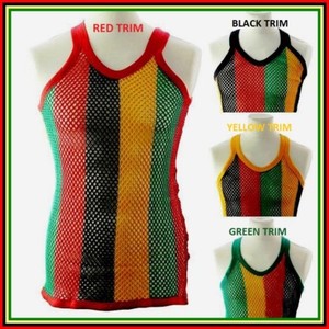 MENS & LADIES 100% COTTON FITTED STRING FISHNET MESH VEST RASTA JAMAICA ...